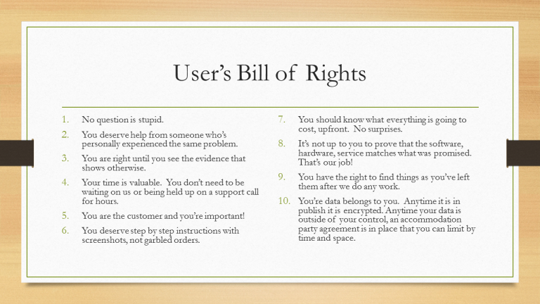 Users' Bill of Rights - MSP IT Partners